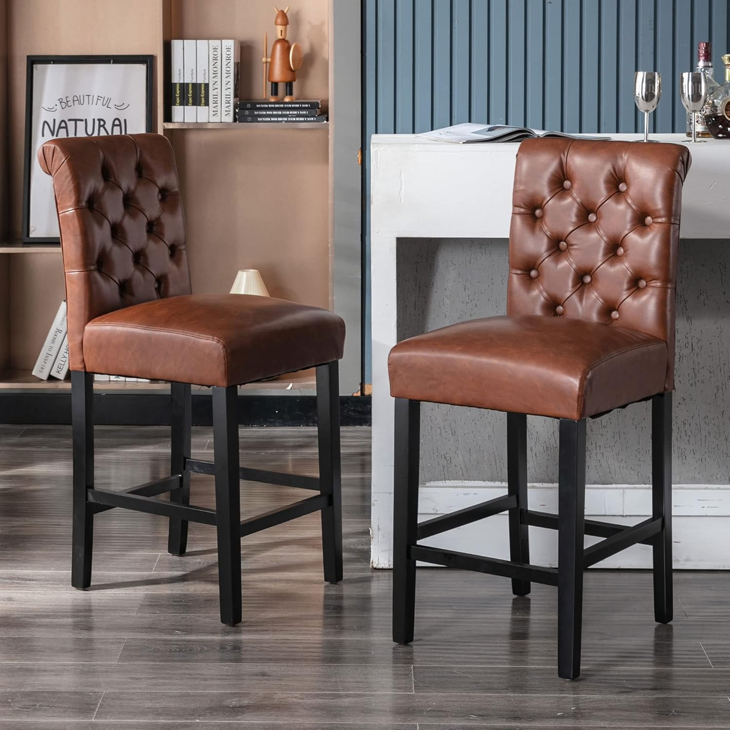 DM Bar Stools Set of 2 26 inch Faux Leather Counter Height Barstools ...