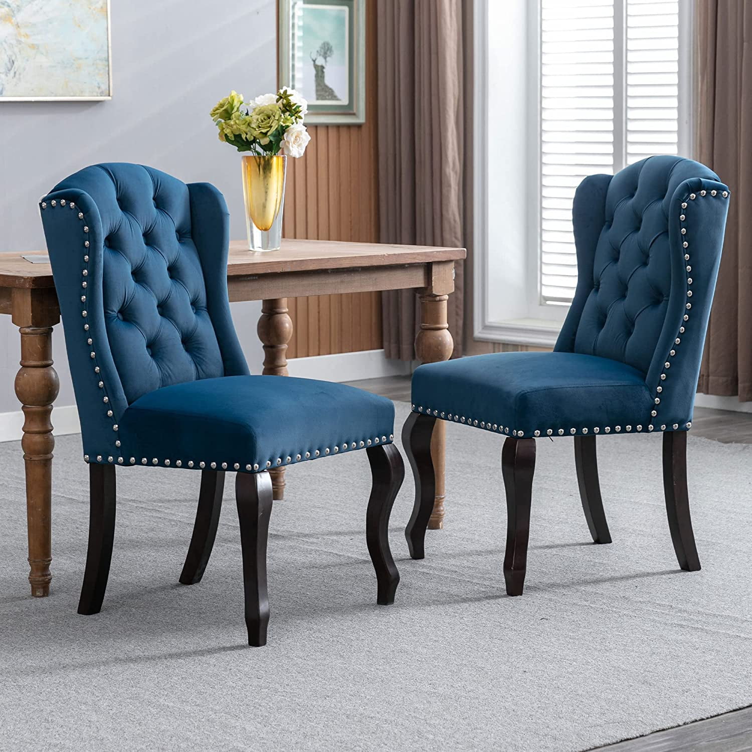 DM Furniture Dining Chairs Set of 4 Farmhouse Linen Fabric Upholstered ...