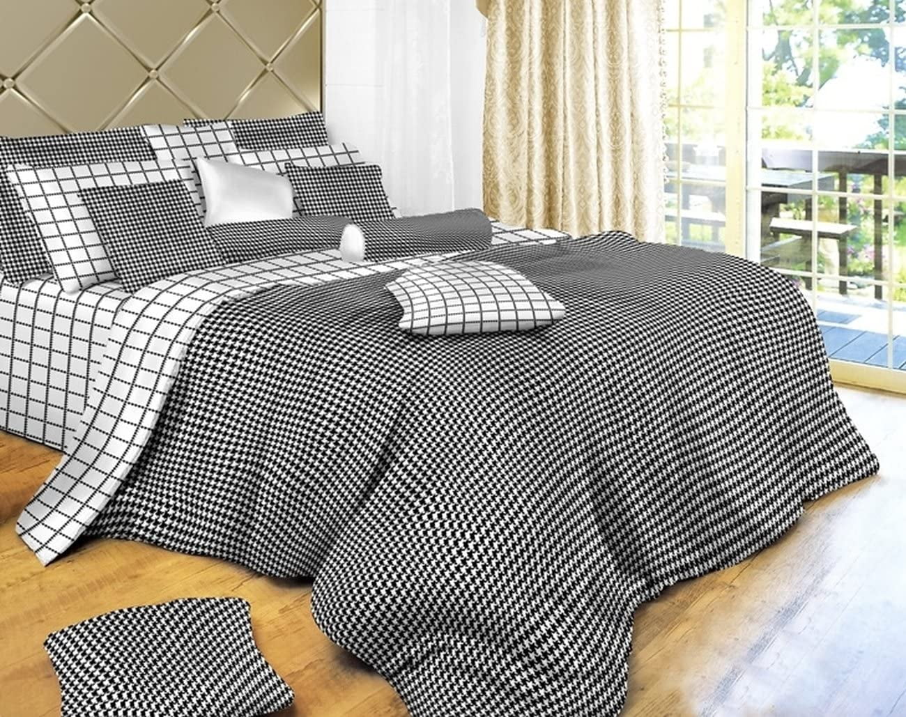DM497K 6-Piece Bedding Duvet Cover Set, King, Check, Black White ...