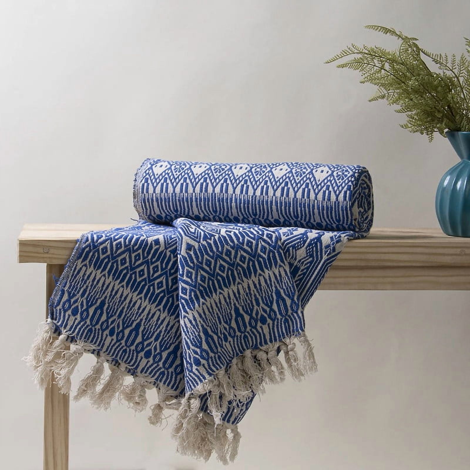 DMAASA 100% Blue Indigo Pure Cotton Woven Throw Blanket for Couch ...