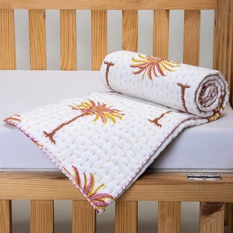 DMAASA Kantha Palm Tree Print Baby Blanket Handmade Pure Cotton ...