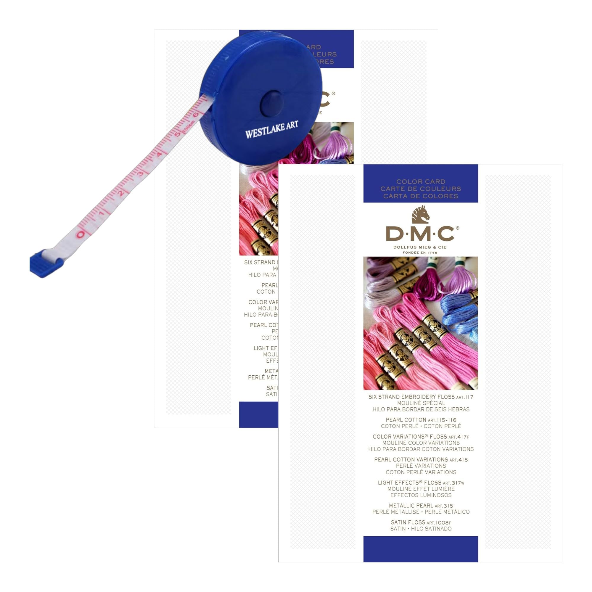 DMC Color Chart Card for Embroidery Floss, Bundle Fabric Measuring Tape ...