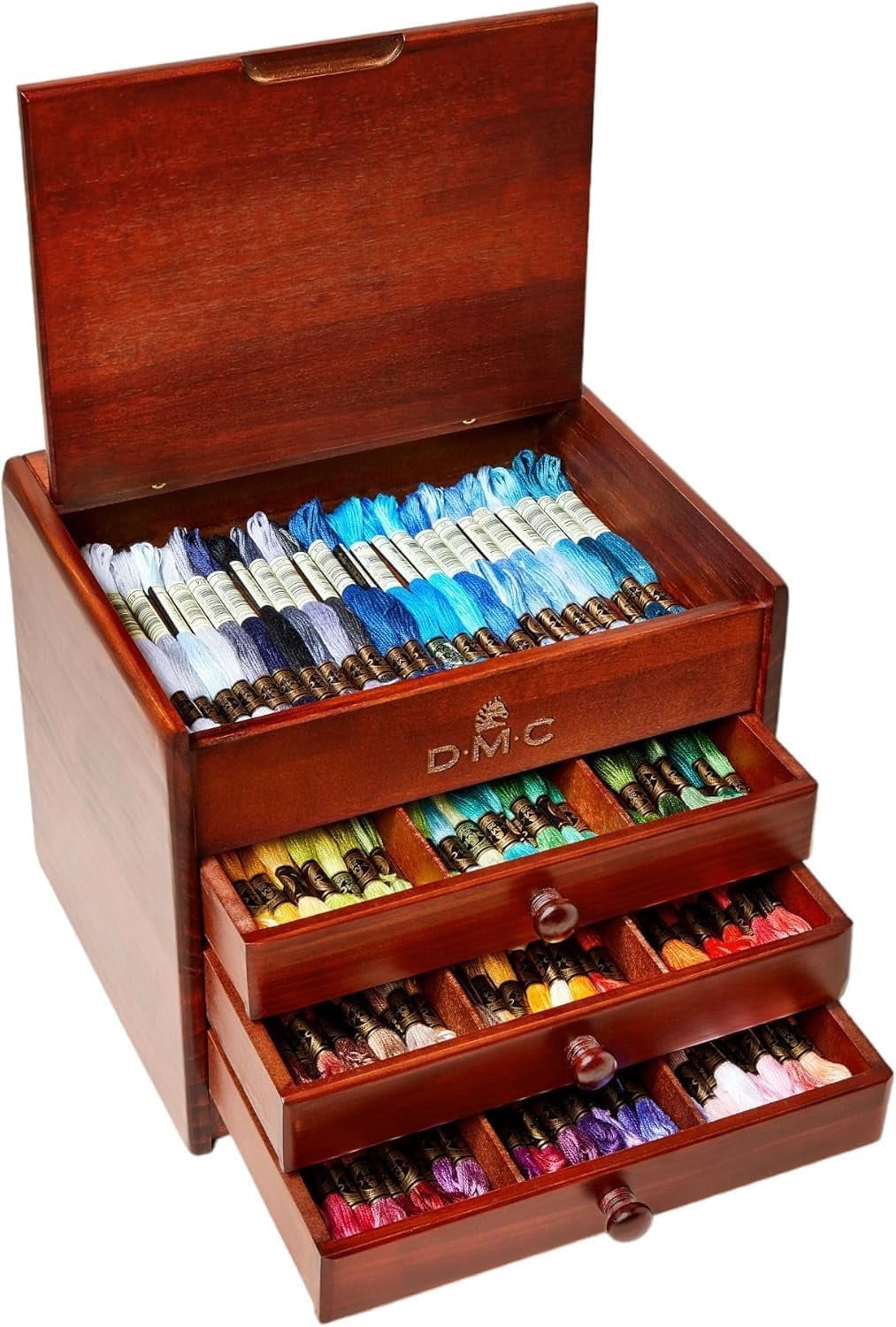 DMC Petite Wooden Chest - 120 Skeins - The Essentials Thread Assortment ...