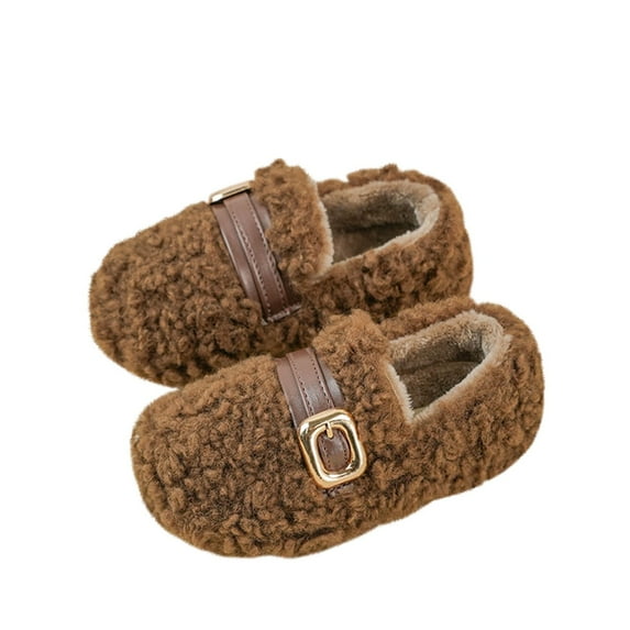 DMDUOU Fuzzy Sherpa Boots for Girls Solid Color Snow Booties Faux ...