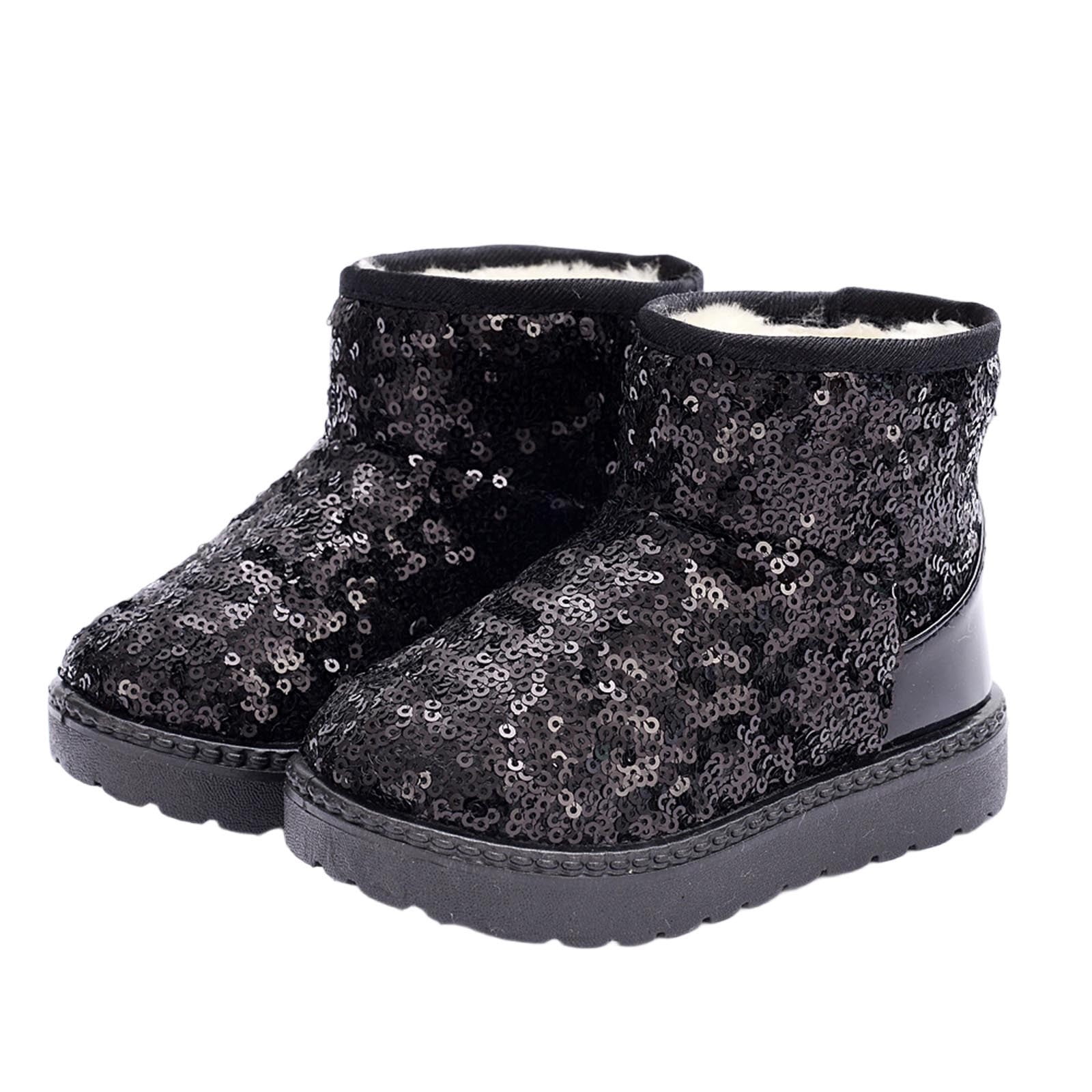 DMDUOU Girl's Boots Kids Glitter Snow Boots Durability Slip Resistant ...