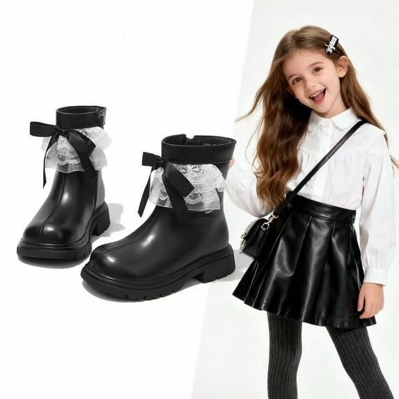 DMDUOU Girls Ankle Boots Lace Up Short Combat Boots PU Leather Riding ...