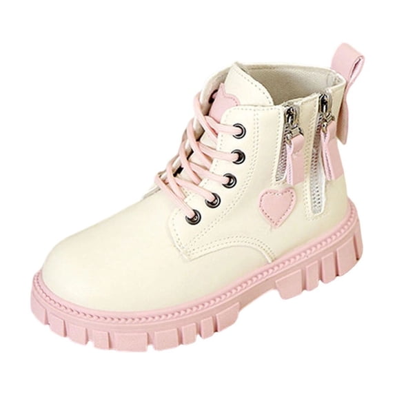 DMDUOU Girls Cute Ankle Boots Lace Up Boot Side Zipper Comfortable ...