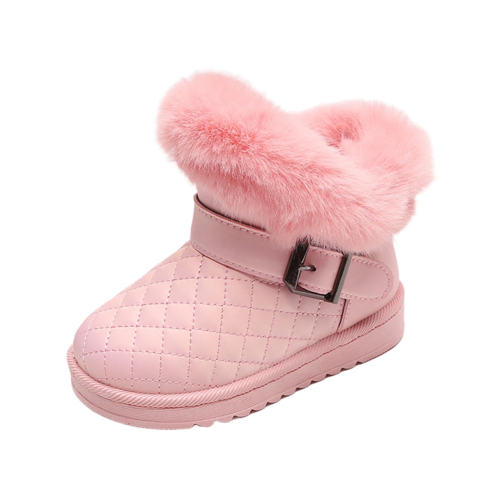 DMDUOU Girls Fuzzy Lining Warm Snow Boots Winter Cute Shaggy Plush ...