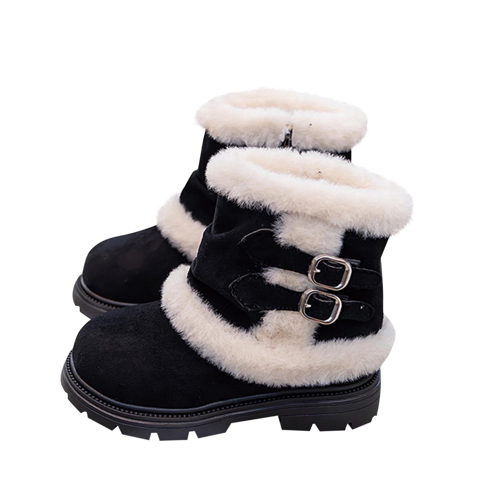 DMDUOU Girls Snow Mid Calf Boots Suede Wide Calf Plush Furry Lining ...