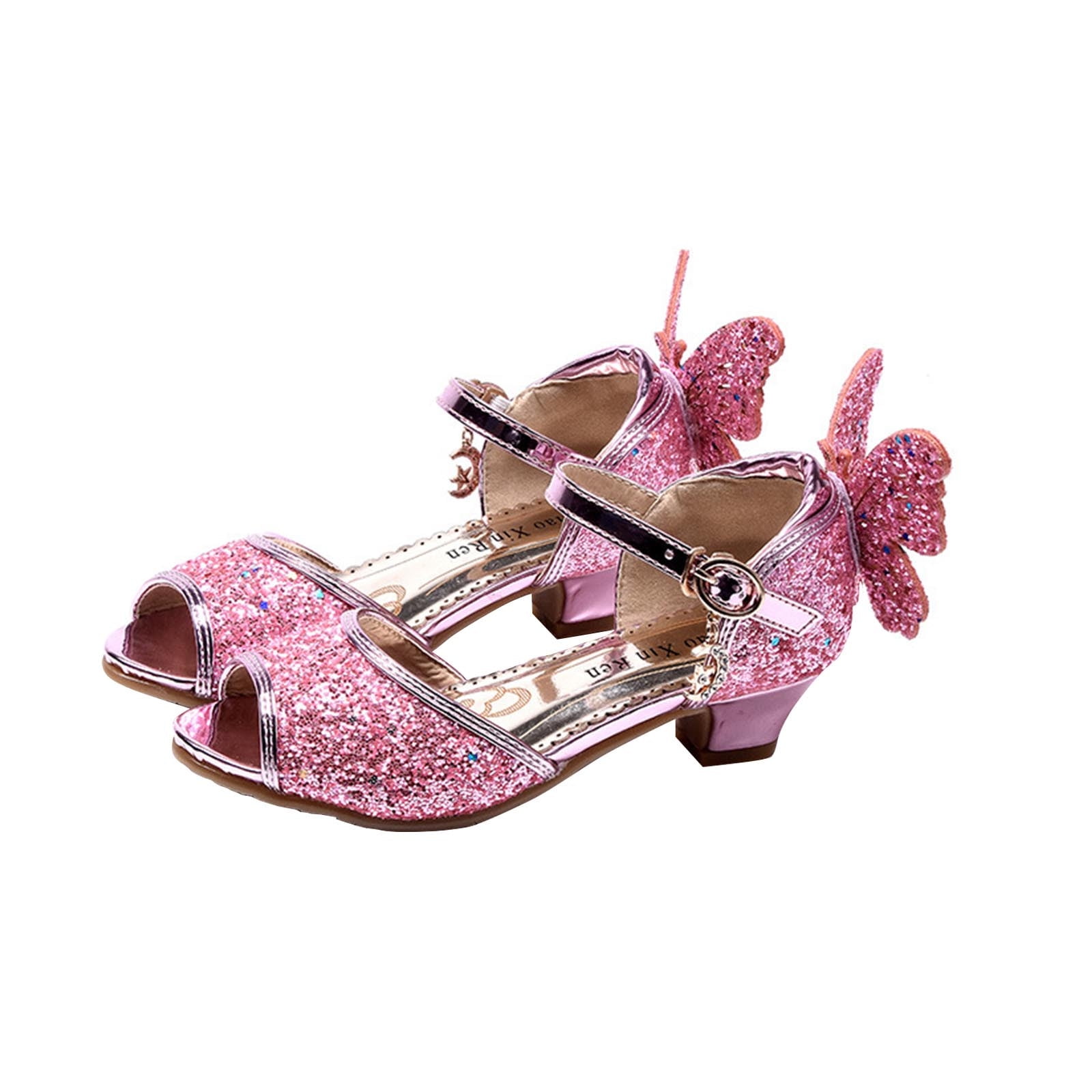 DMDUOU Toddler Girls Dress Shoes Princess Crystal High Heels Closed Toe ...