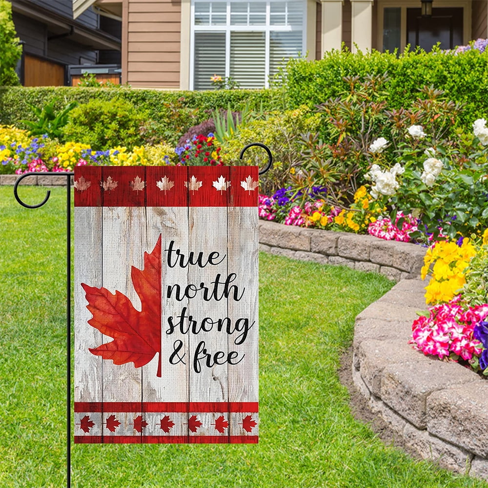 DMERBYL Canada Day Garden Flags Maple Leaf True North Strong and Free Flag 12 x 18 Inch Double ...