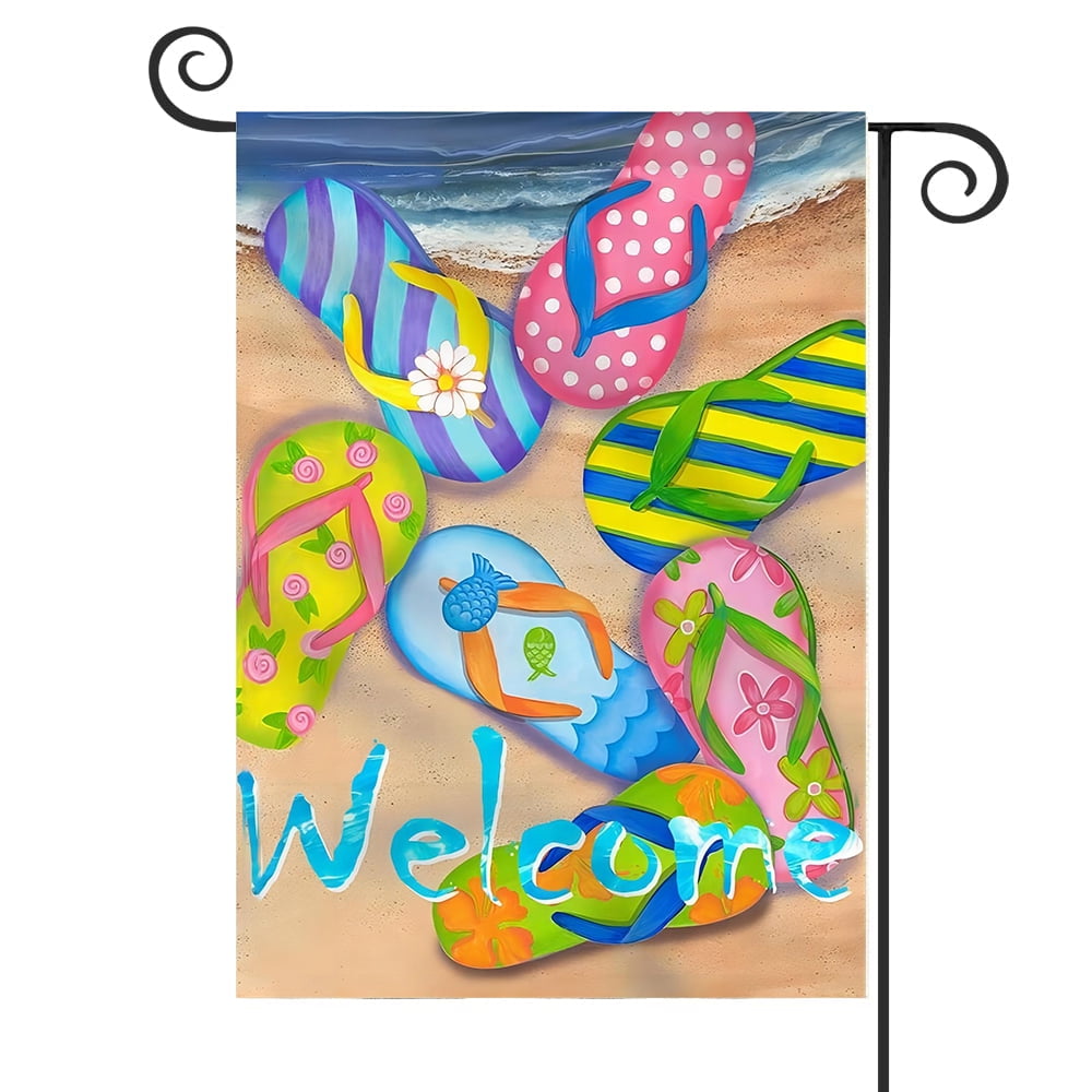 DMERBYL |Double Sided| Premium Garden Flag, Flip Flops on Summer Beach ...