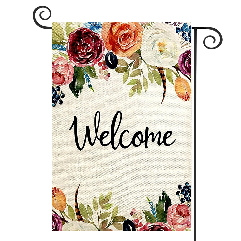 DMERBYL Floral Welcome Garden Flag 12 x 18 Inch Double Sided Outside ...