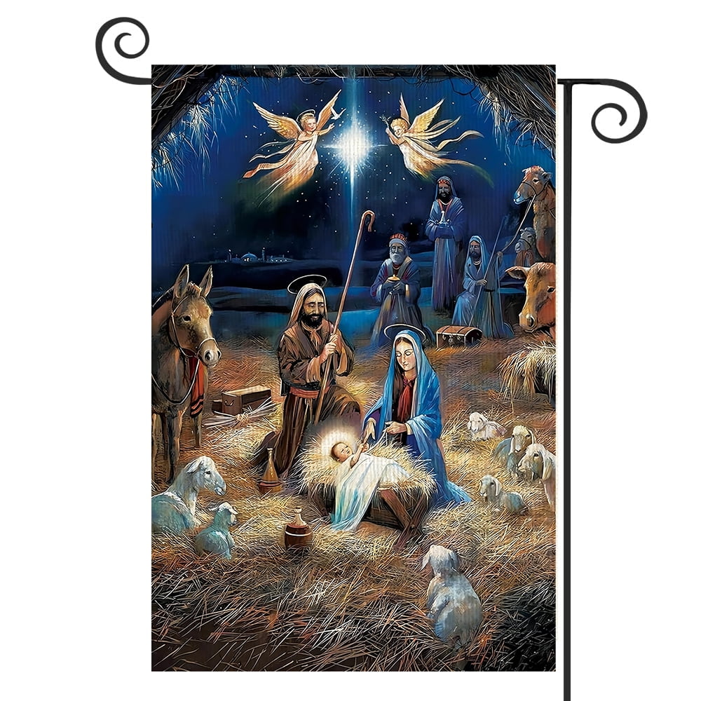DMERBYL Jesus Nativity Scene Garden Flag Religious Christmas Garden ...