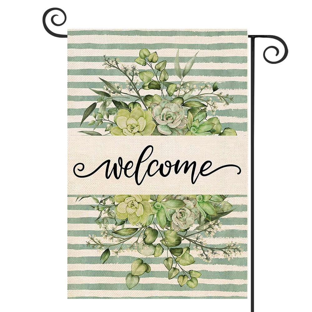 DMERBYL Spring Welcome Garden Flag Double Sided Green Stripe Succulent ...