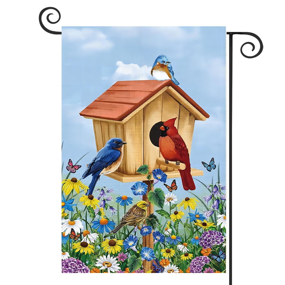 DMERBYL Welcome Spring Bird Garden Flag 12x18 Double Sided Vertical ...