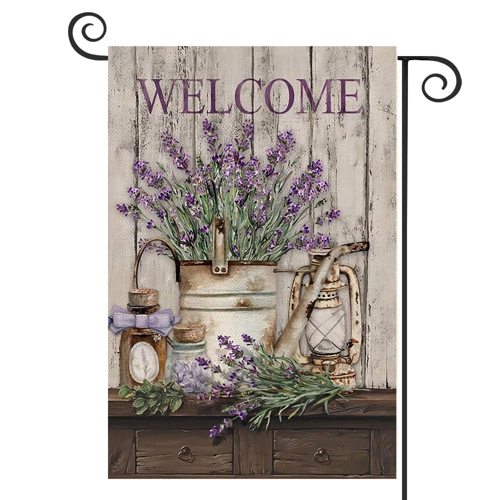 DMERBYL Welcome Spring Summer Garden Flag Lavender Flower Bucket ...