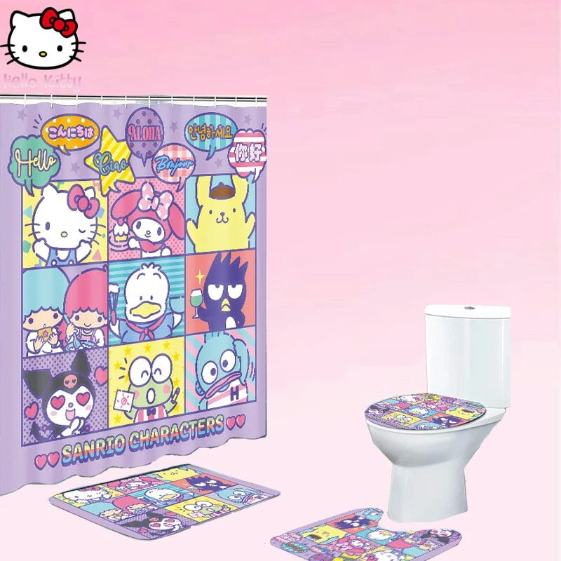DMH Hello Kitty Shower Curtain Sanrio Anime Kuromi Printing Floor Mat ...