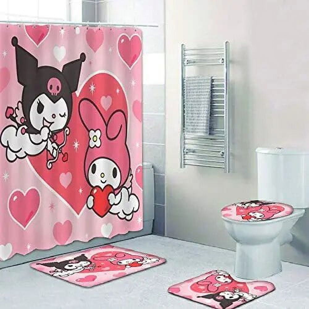 DMH Kawaii Sanrio Hellokitty Kuromi Shower Curtain Four-Piece Set Anime ...