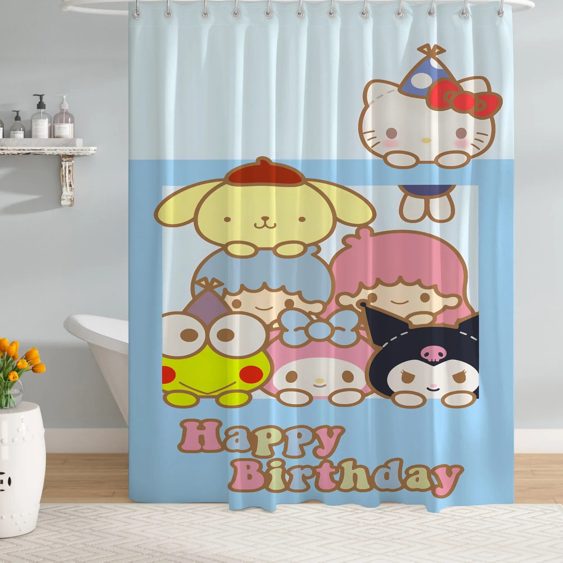 Dmh Sanrios Mymelody Cinnamoroll Kuromi Kawaii Cartoon Shower Curtains