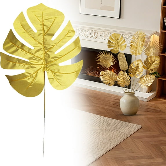 DMHW74S Golden Monstera Artificial Leaves With Stems Home Decor ...
