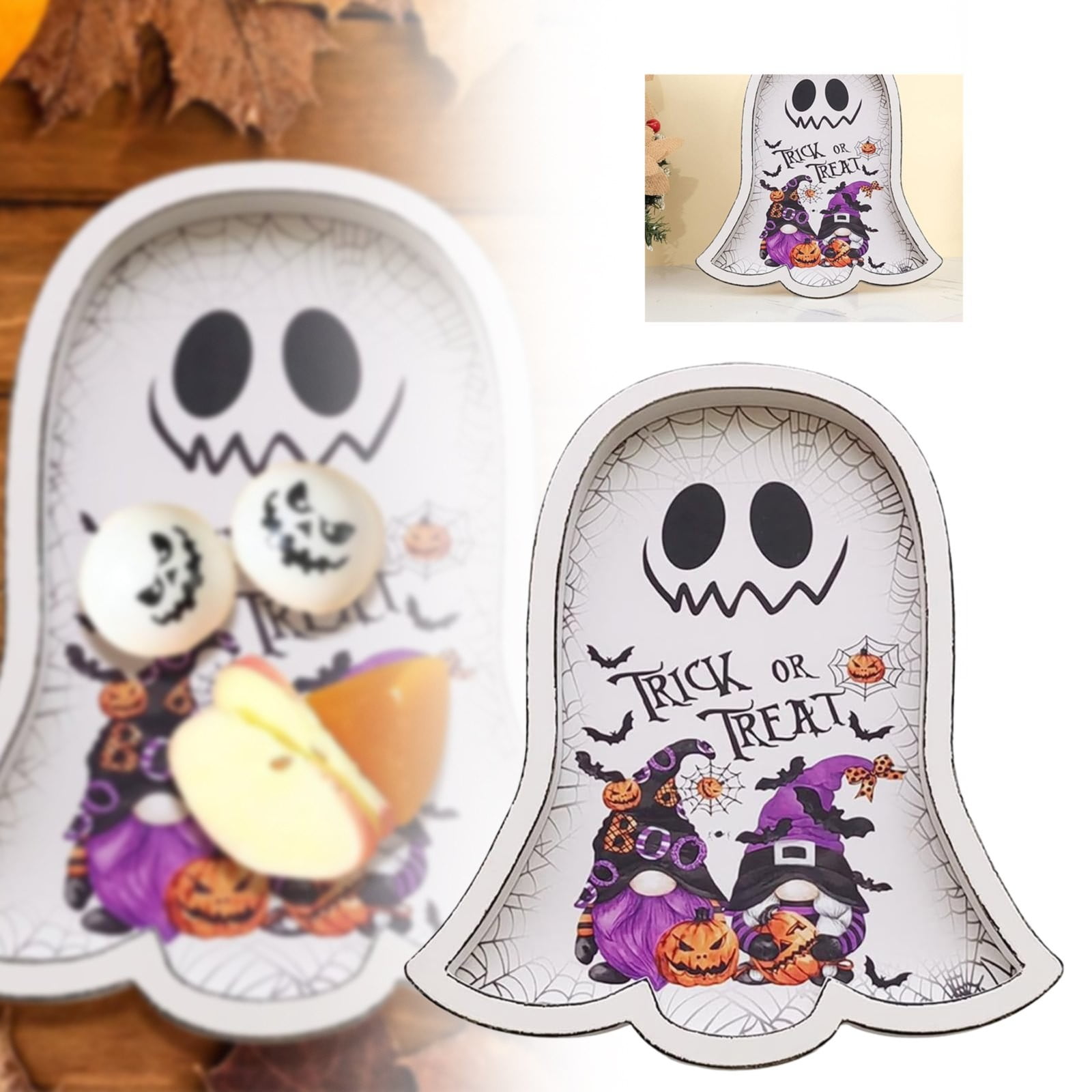 DMHW74S Halloween Plate Wooden Shaped Serving Platter | Halloween Party ...