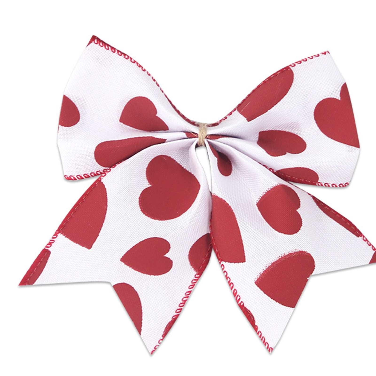 DMHW74S Valentine Day Heart Print Bow Handmade Linen Like Bowknot For ...