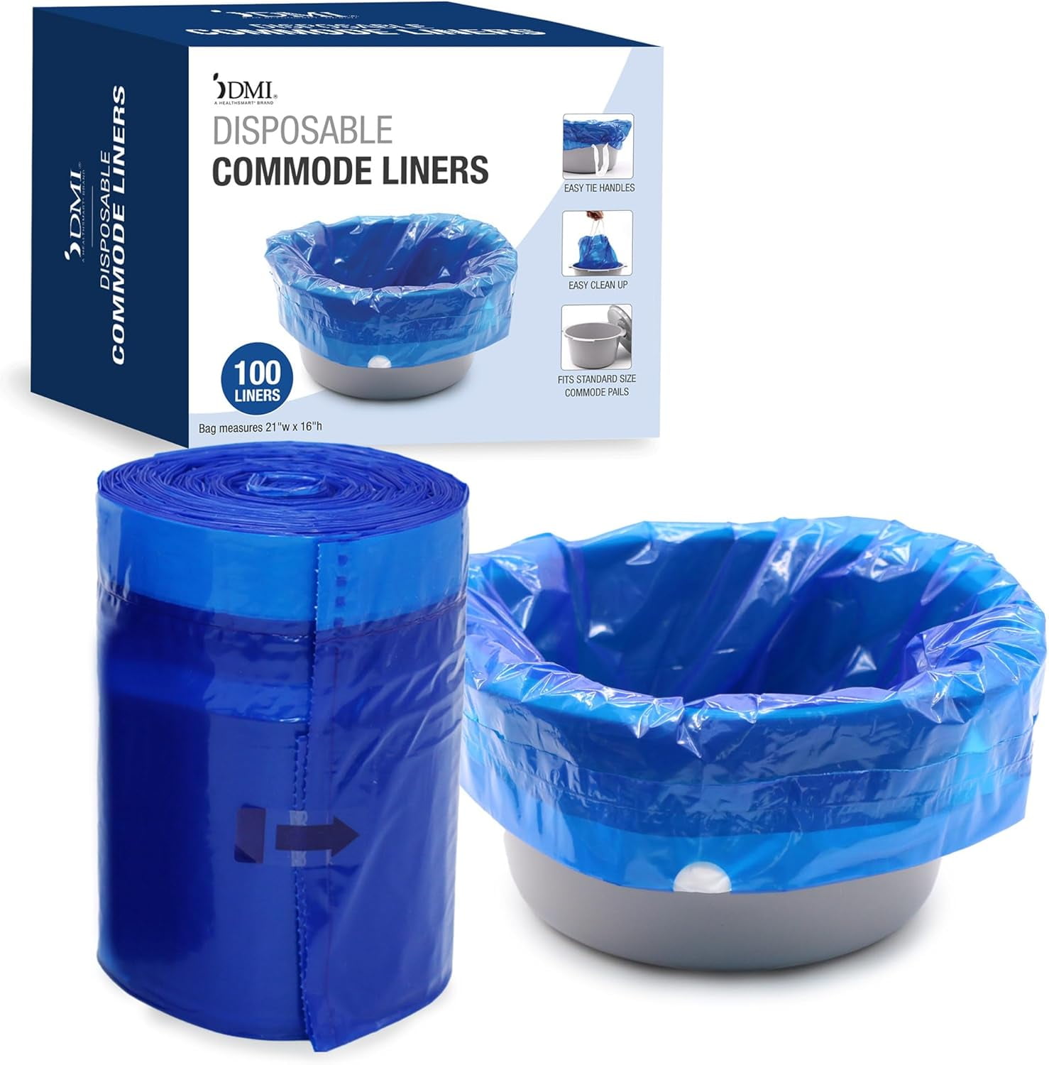 DMI 100 Count Universal Bedside Commode Liners, Portable Potty Toilet ...