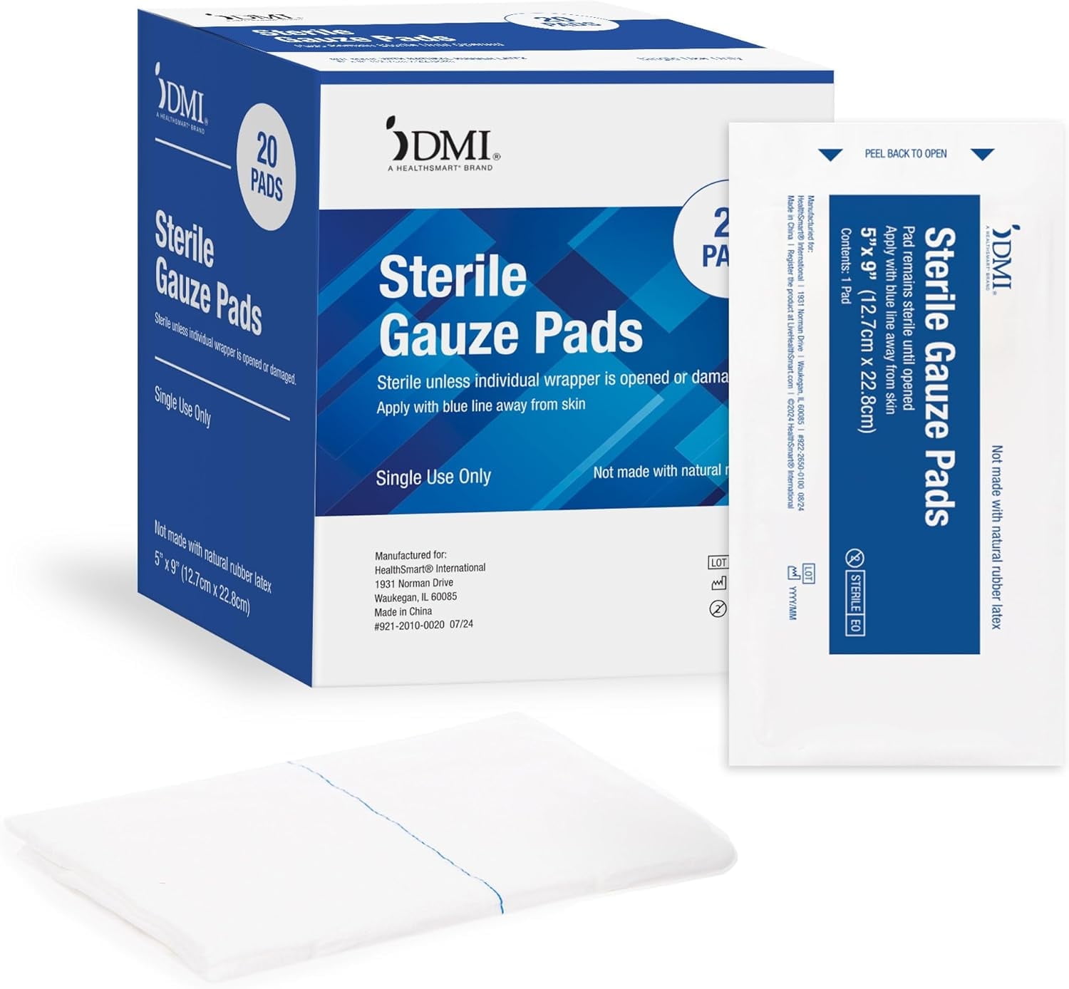 DMI Non-Stick Gauze Pads, Sterile, 20 Pack, Abdominal Combine Pads, 5x9 HSA/FSA Eligible ...