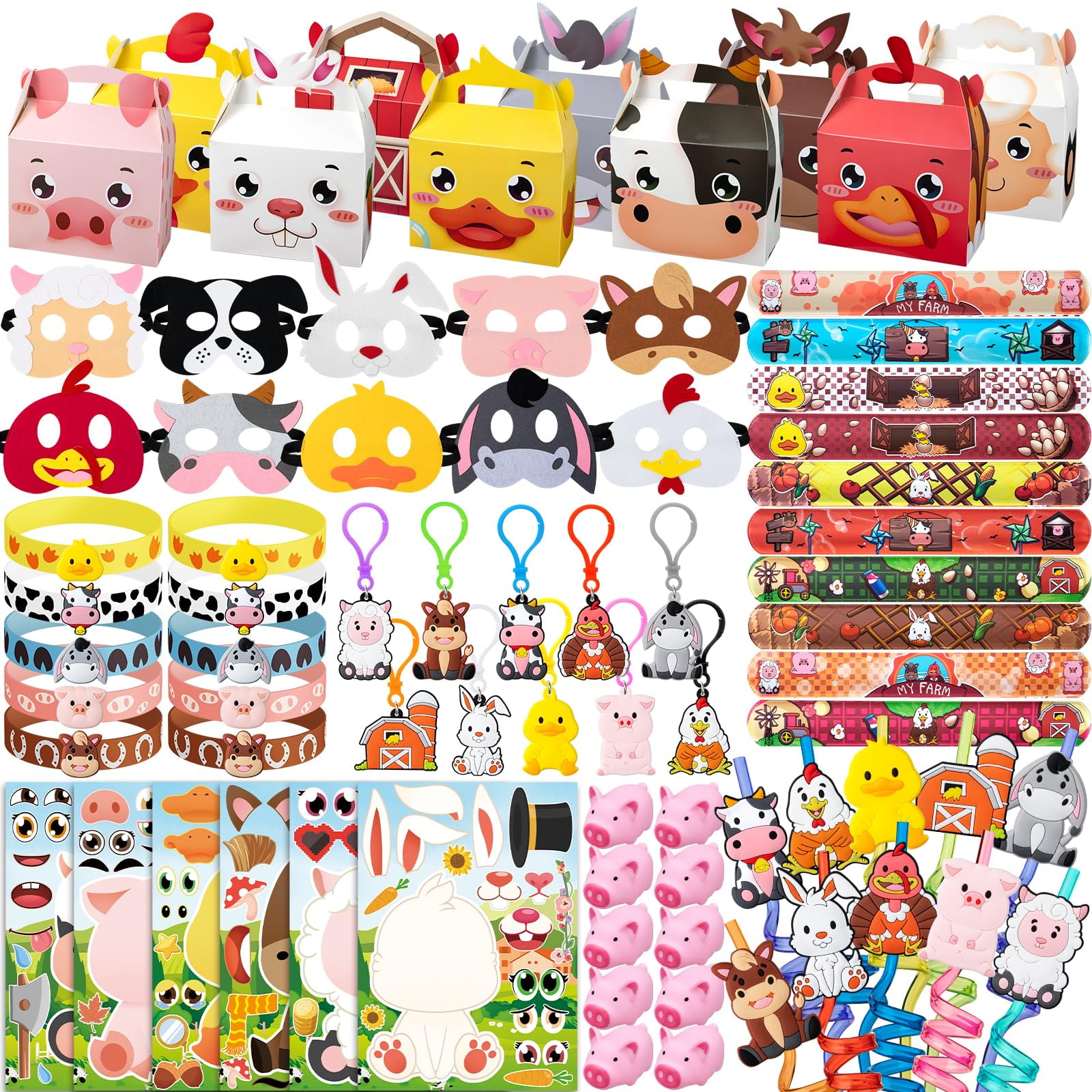 DMIGHT Farm Animals Birthday Party Favors Set 82 PCS Barnyard Animal ...