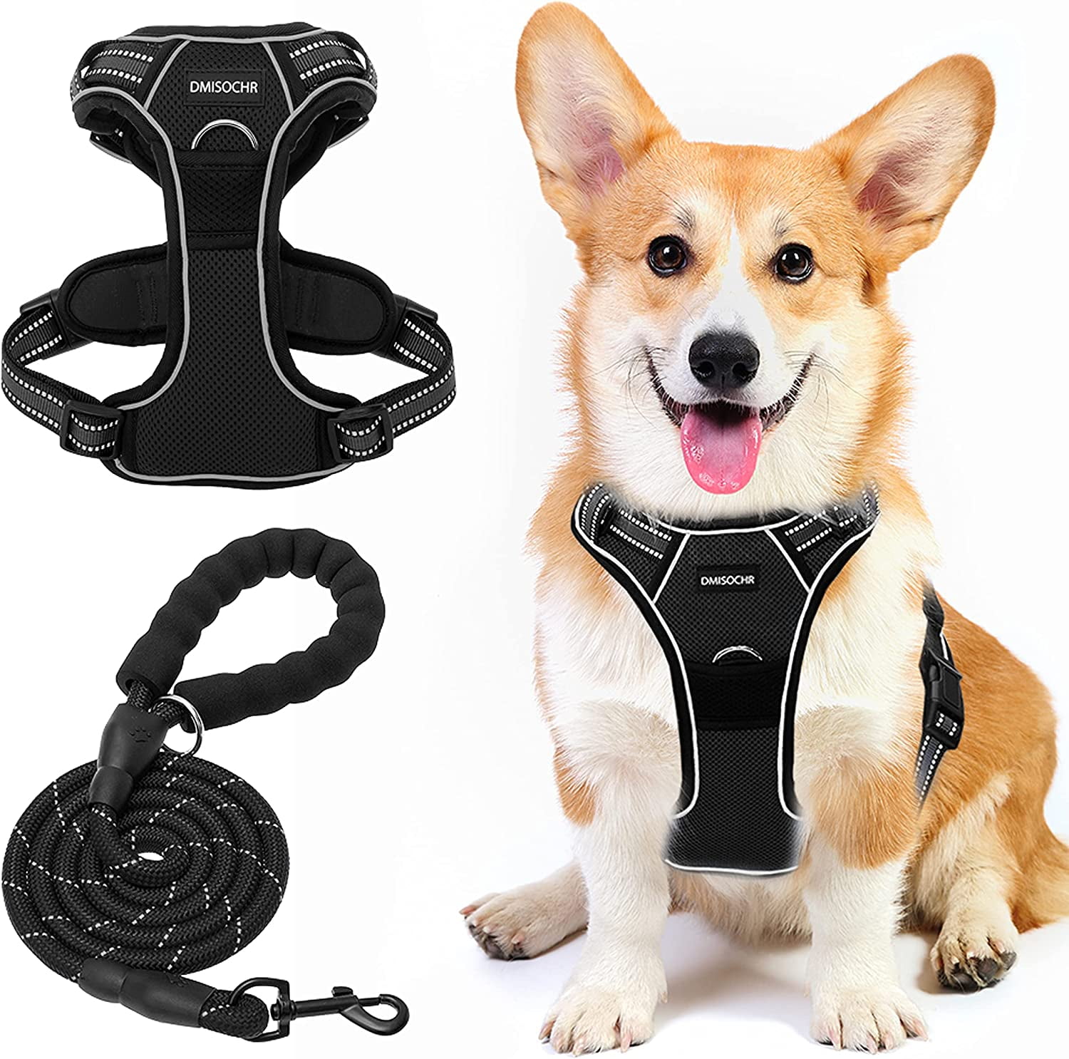 DMISOCHR No Pull Dog Harness and Leash Set Walking Breathable Mesh ...