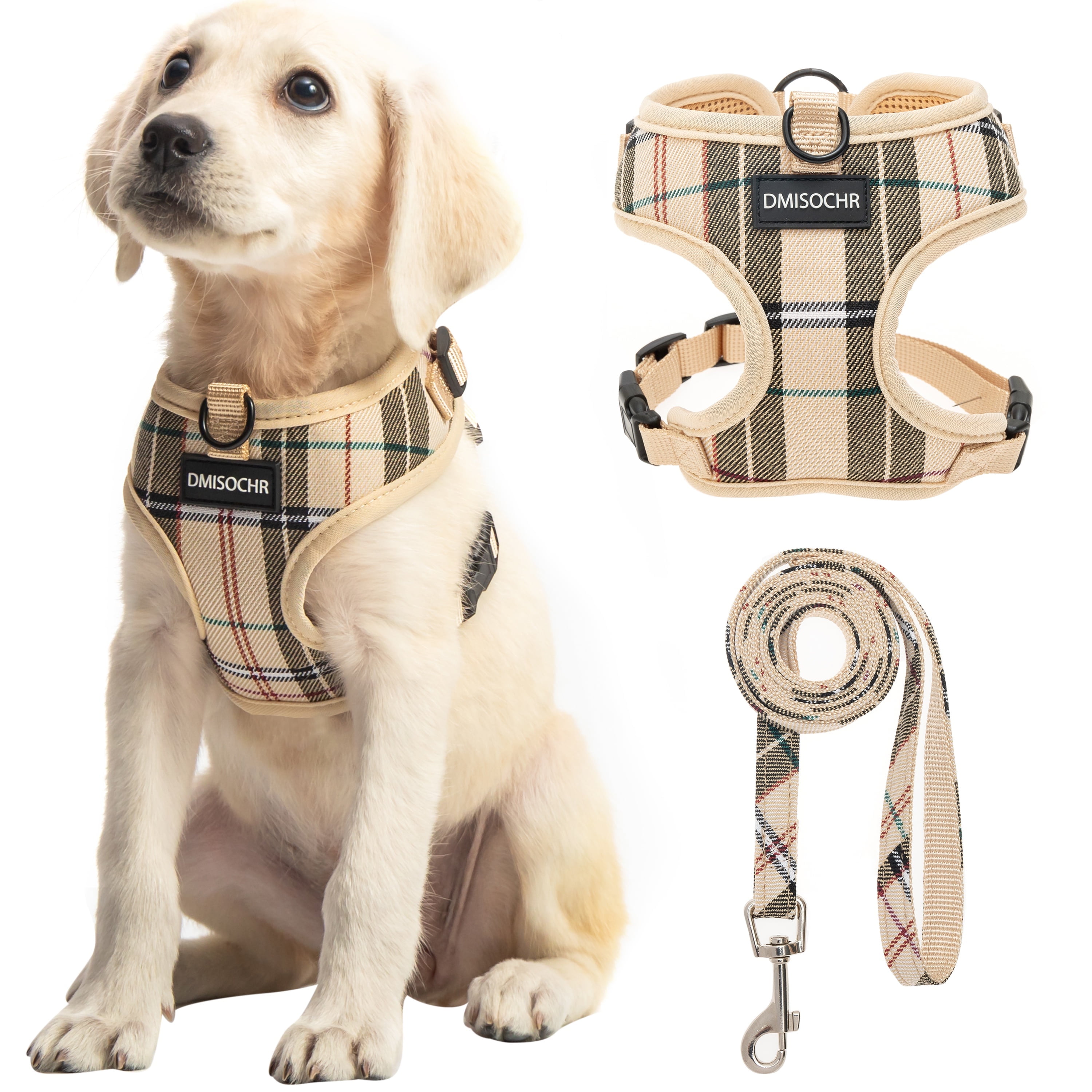 DMISOCHR Plaid Puppy Harness and Leash Set,D-Ring Vest Harness ...