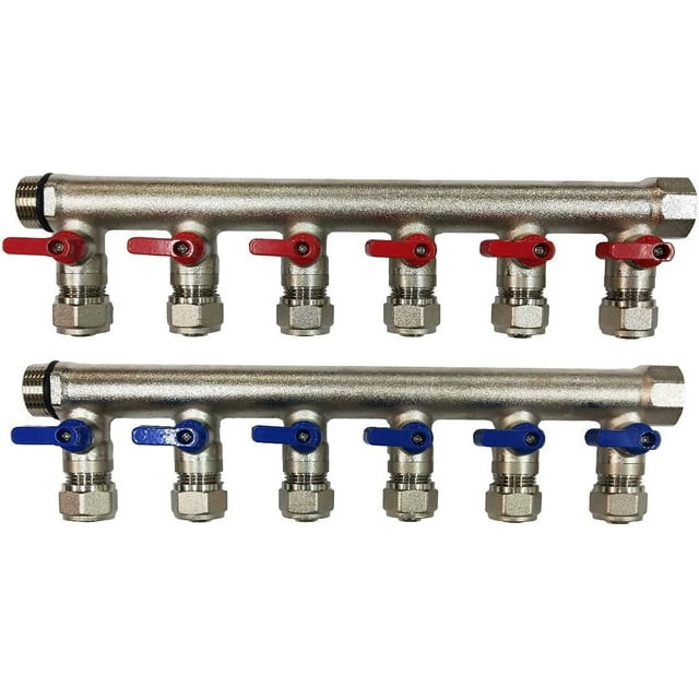 DMNI 6 Loops Plumbing Manifolds - 3/4" NPT Thread - Inlet 1/2" Outlet ...