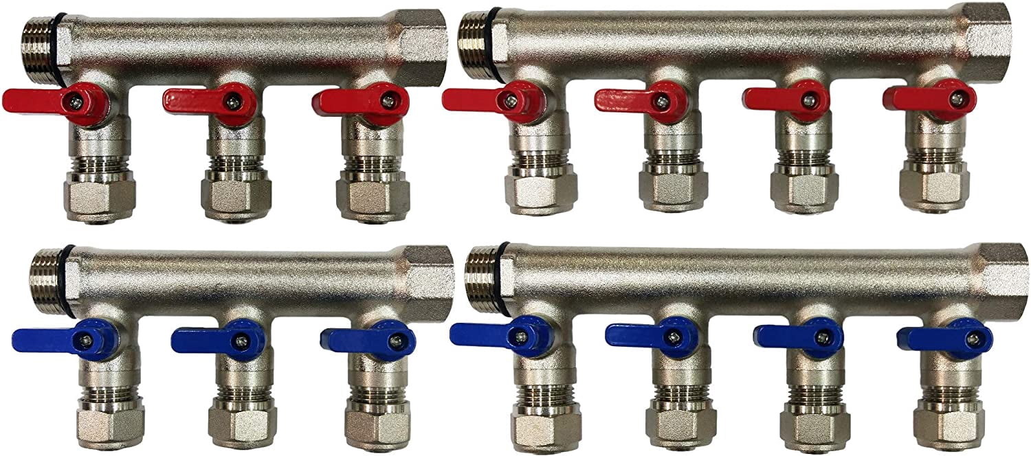 DMNI 7 Loops Plumbing Manifolds, 3/4" NPT Inlet, 1/2" PEX Outlet, Red ...