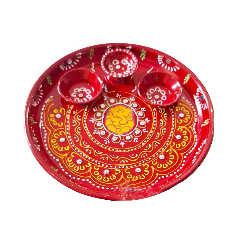 DMS RETAIL Red Green Kundan Work Pooja Aarti Thali Pooja Thali Set ...