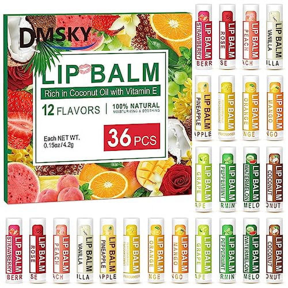 DMSKY 36 Pack Lip Balm, Lip Balm Bulk with Vitamin E - Sunscreen Lip ...
