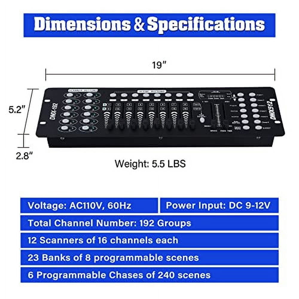 DMX 512 Controller, 192 Channel DMX Light Controller Stage Lighting Console for Party DJ Disco ...