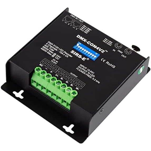 DMX-CON4V2 LED DMX Decoder 4 Channel RGB & RGBW Controller 10A/CH, 12 ...