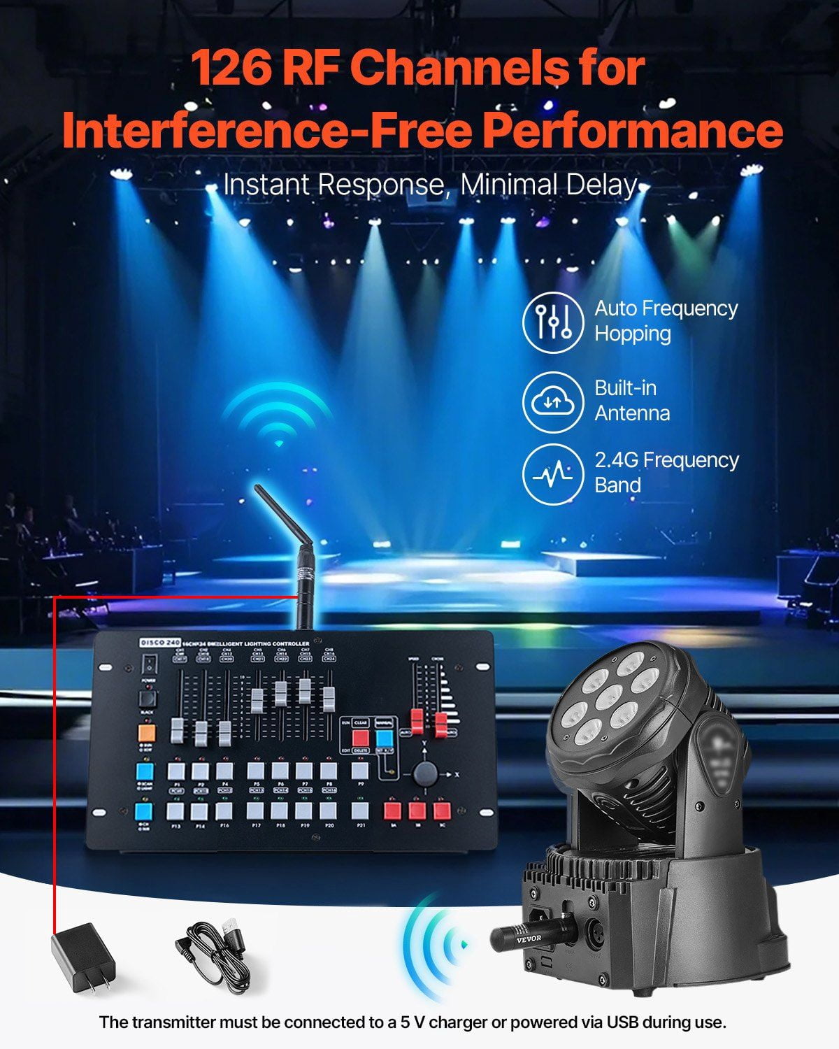 DMX Wireless Receiver, 7 Receivers & 1 Transmitter, 2.4G ISM Band, 656 ...