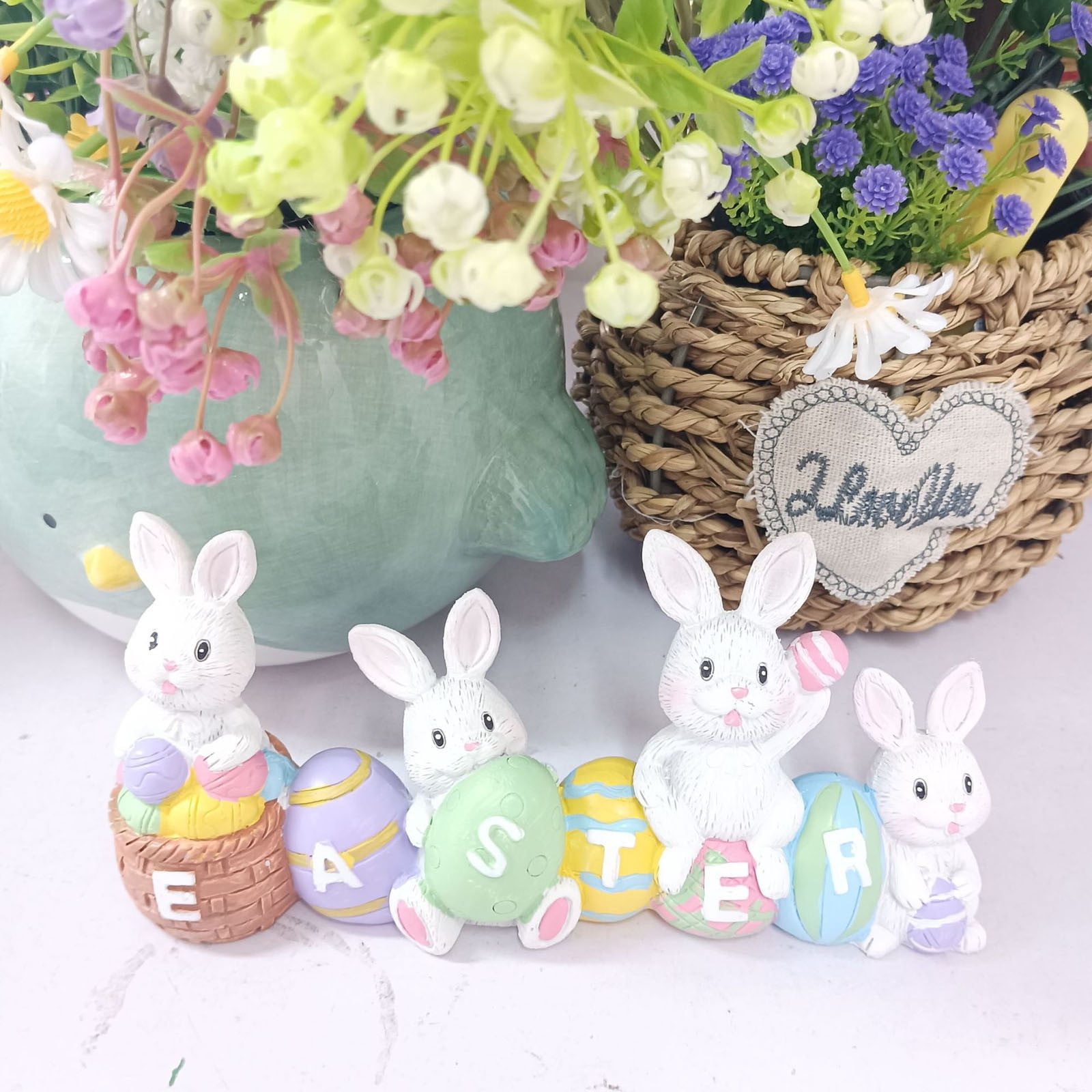 DMZing Easter Bunny Statue Home Garden Study Desktop Sculpture Resin ...