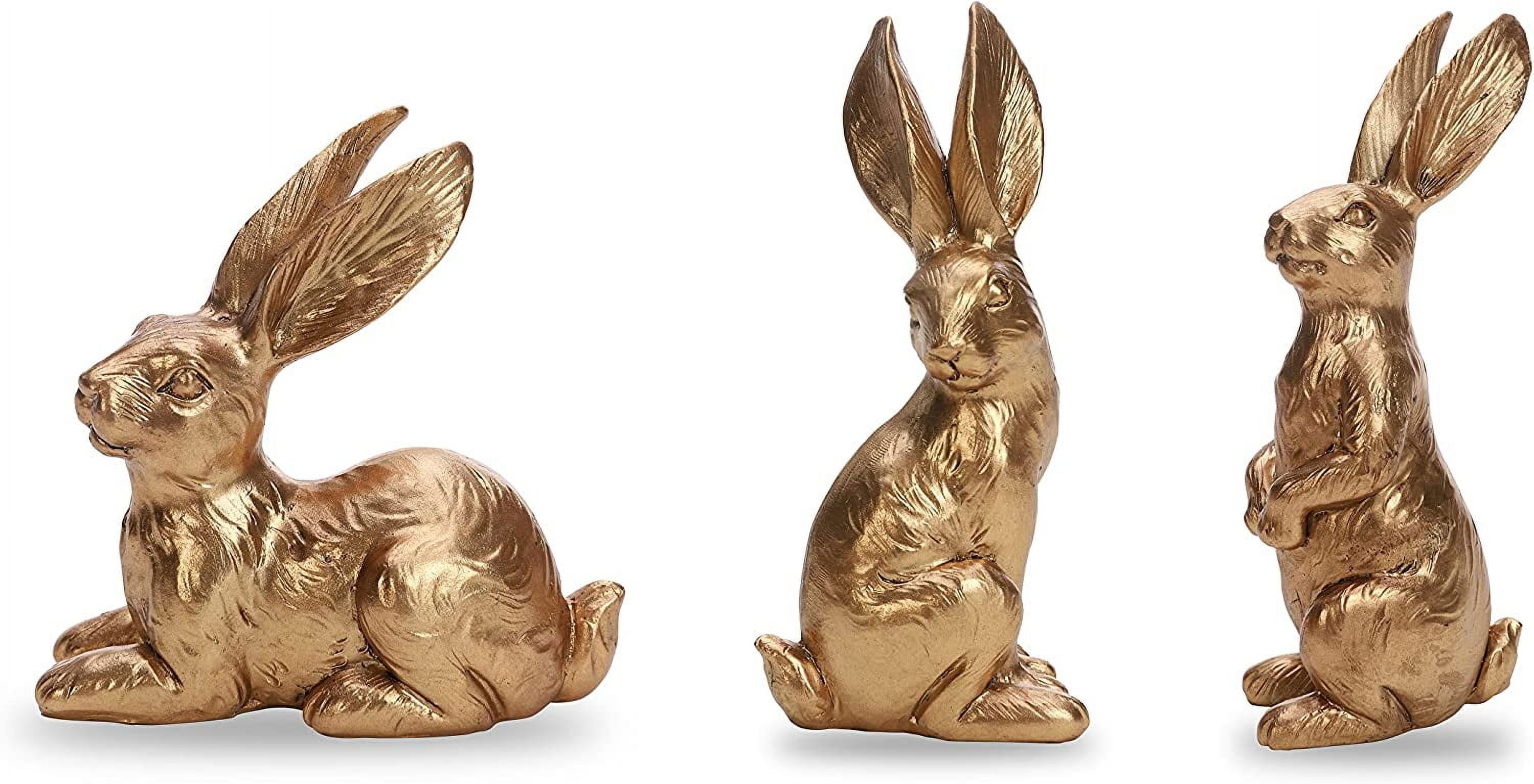 DN DECONATION Resin Gold Bunny Decor Rabbit Figurines, Small Easter ...