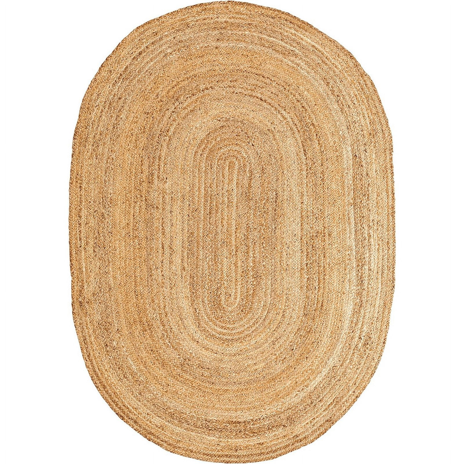 DN HANDICRAFT Beige Jute Area Rug Oval Shape Braided Reversible Carpet ...