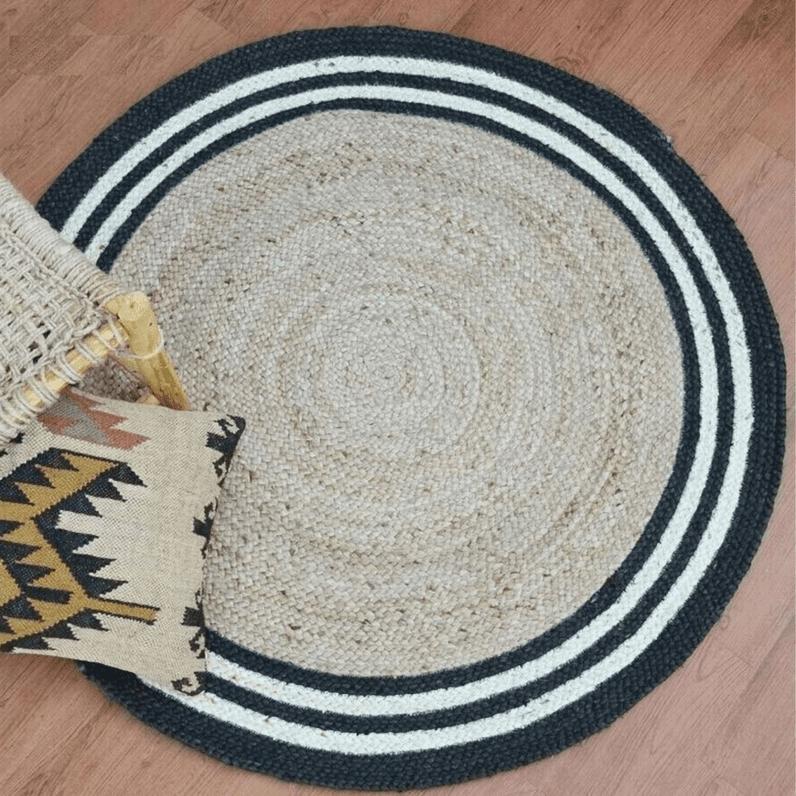 DN HANDICRAFT Black, Beige Jute Braided Indoor Outdoor Round Natural ...