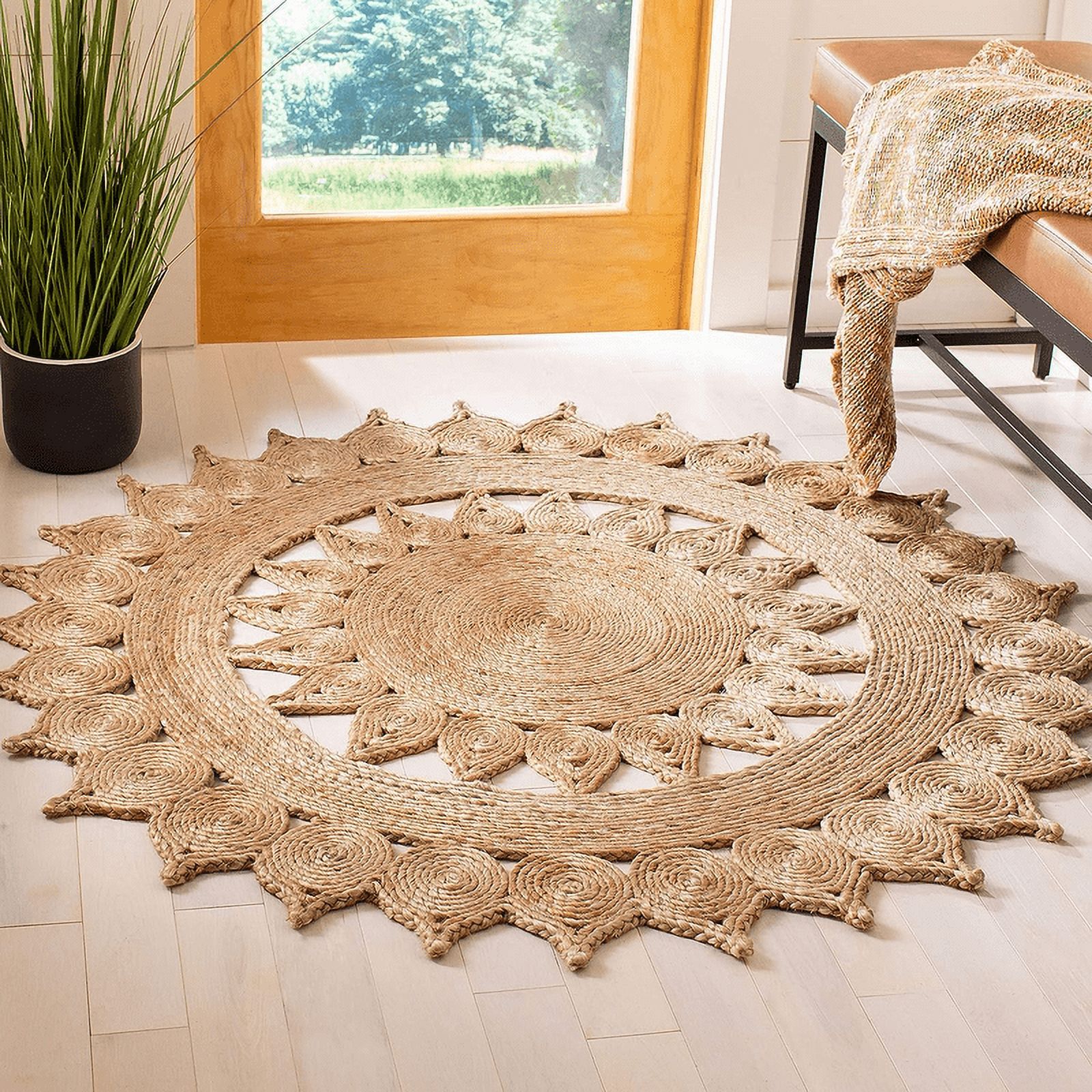 DN HANDICRAFT Boho Reversible Handmade Natural Fiber Round Jute Area ...