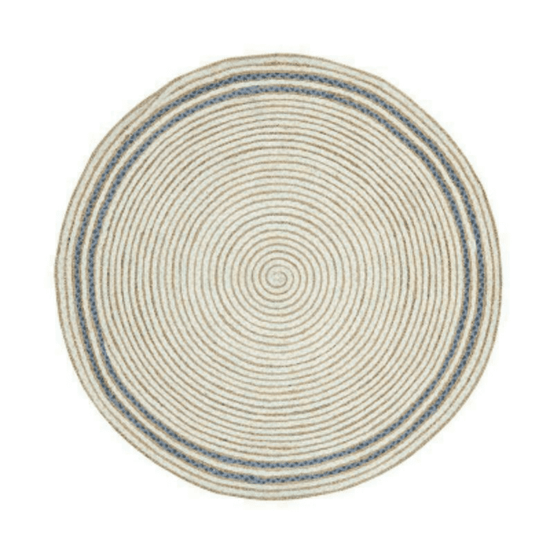 DN HANDICRAFT Eco-Friendly White and Blue Hand Braided Round Jute Area ...