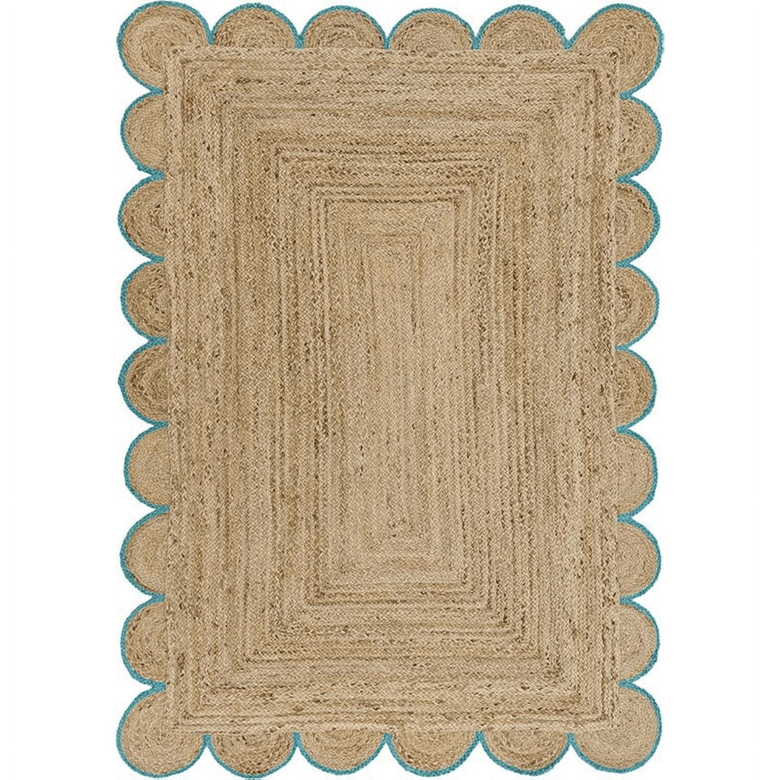 DN HANDICRAFT Hallway Runner Jute Area Rug Natural Beige with Sky Blue ...