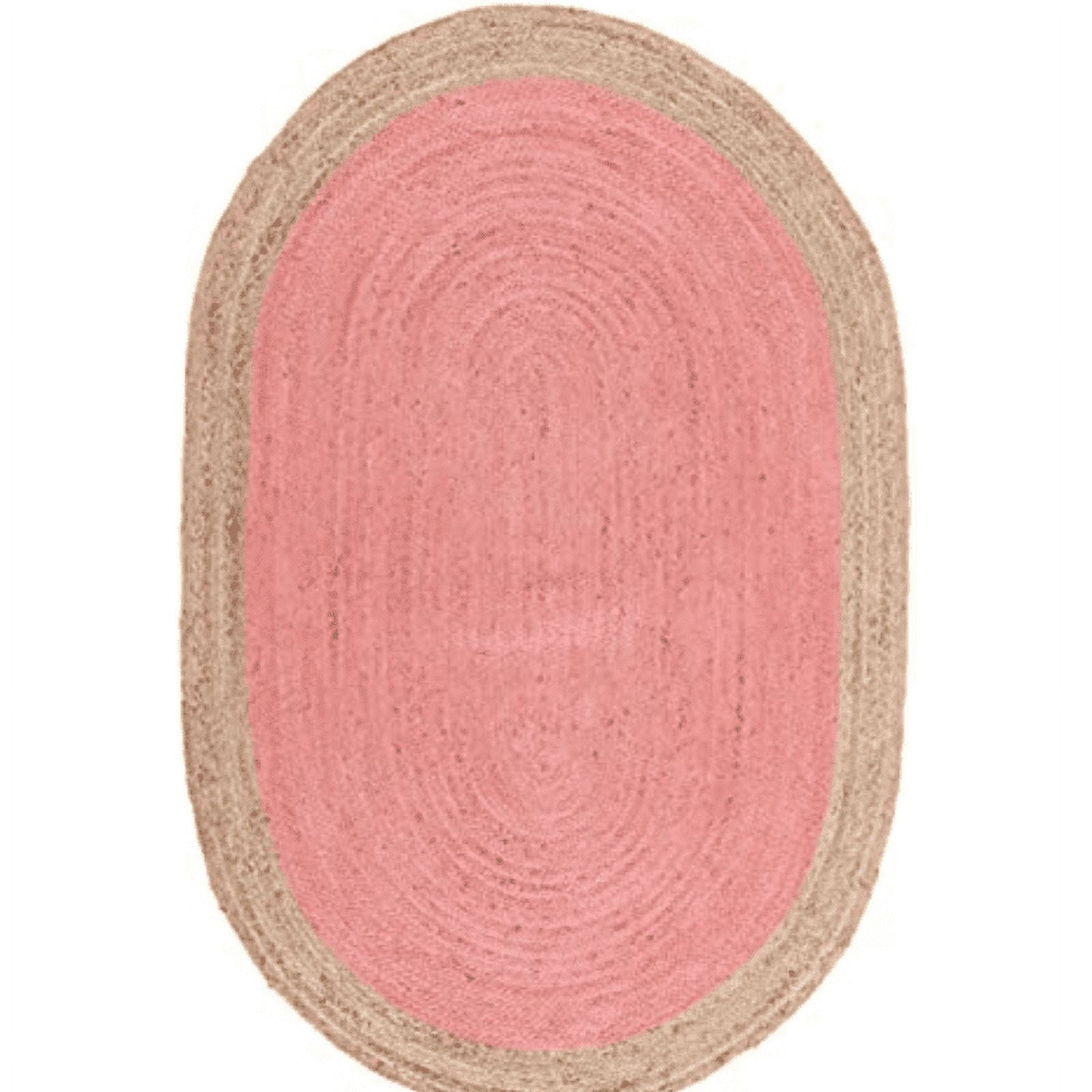 DN HANDICRAFT Handmade Pink with Beige Border Oval Shape Braided Eco ...