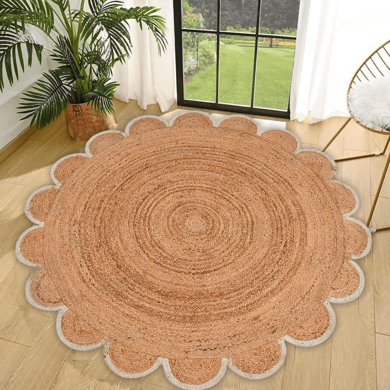 DN HANDICRAFT Jute Rug Natural Round Area Rug Handmade Bohemian Style ...