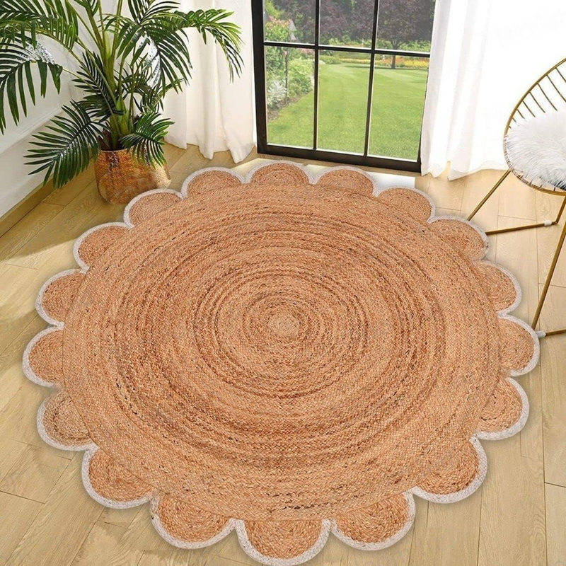 DN HANDICRAFT Jute Rug Natural Round Area Rug Handmade Bohemian Style ...