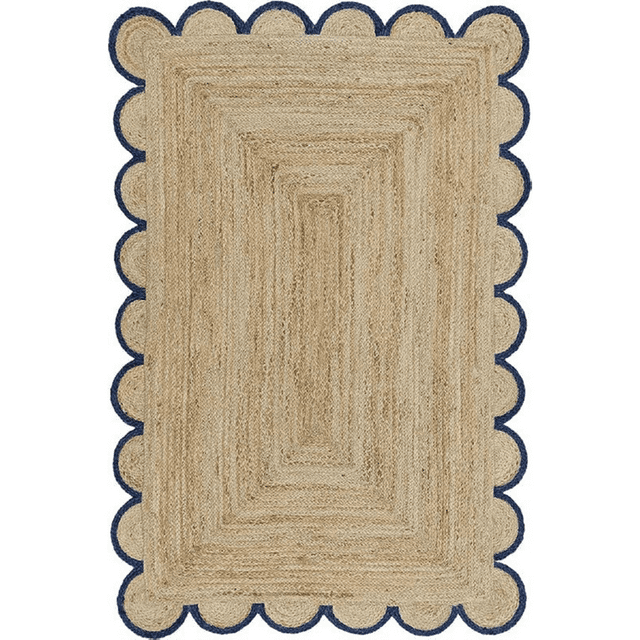 DN HANDICRAFT Natural Indian Rectangle Beige with Blue Border Hand ...